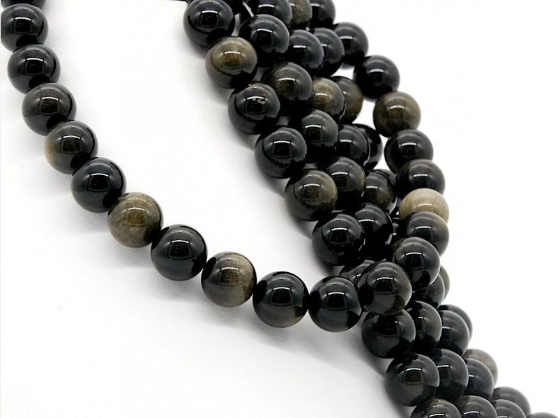 Obsidiane strand - spheres 14 mm black, length 38 cm /2781 - Gemstone